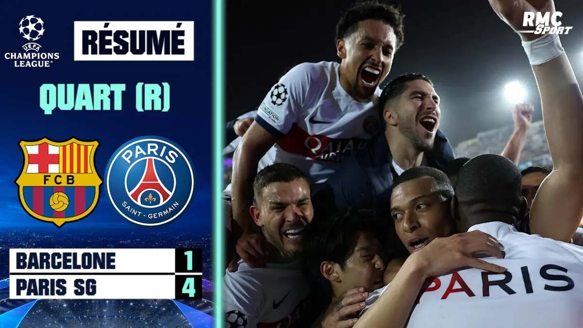 RMC Sport 1 replay du 16/04/2024 : Résumé : Barcelone 1-4 Paris SG (Q) - Ligue des champions (quart…